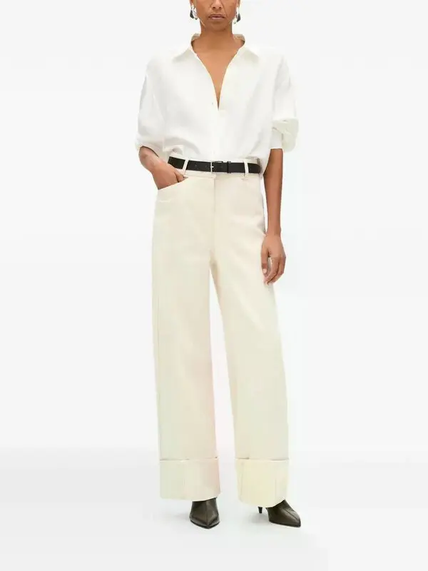 Another Tomorrow Wide Cuffed Hem Jeans