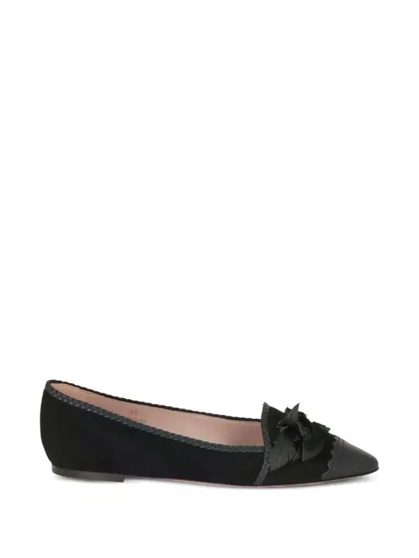 TOD'S Leather Fringe Detail Pointed Toe Ballet Flats - Black