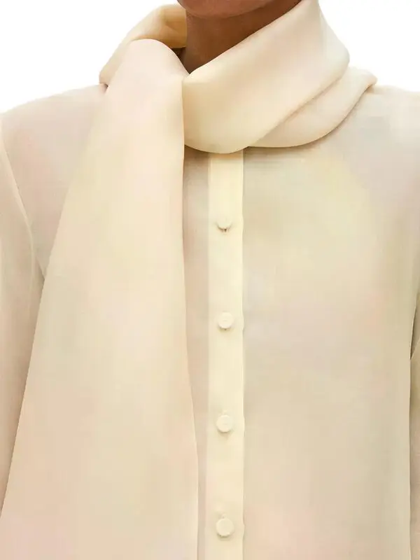 Another Tomorrow Detachable Scarf Shirt - Neutrals