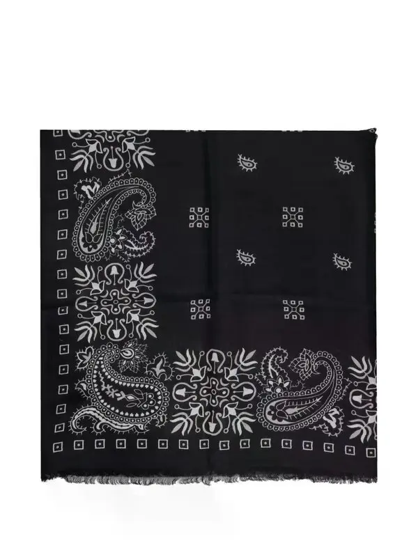 Manipuri Bandana-print Frayed Scarf - Black