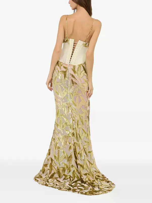 Roberto Cavalli Sheer Foliage Motif Maxi Dress