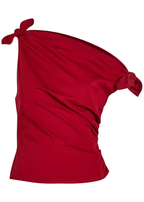 Staud Bellaria Asymmetrical Ruched Top - Red