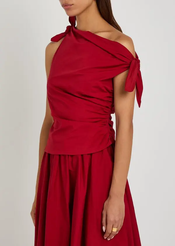 Staud Bellaria Asymmetrical Ruched Top - Red