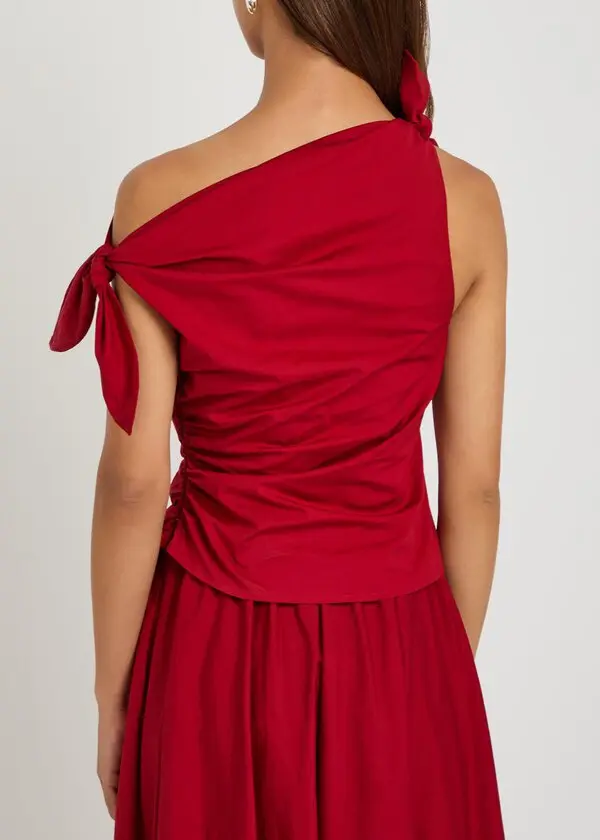 Staud Bellaria Asymmetrical Ruched Top - Red