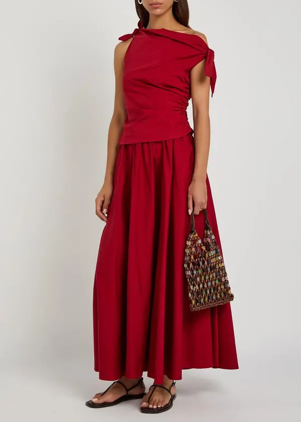 Staud Bellaria Asymmetrical Ruched Top - Red