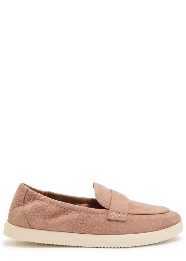 Tory Burch Ballet Sport Embossed Nubuck Loafers - Beige
