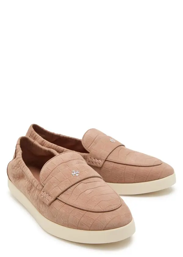 Tory Burch Ballet Sport Embossed Nubuck Loafers - Beige