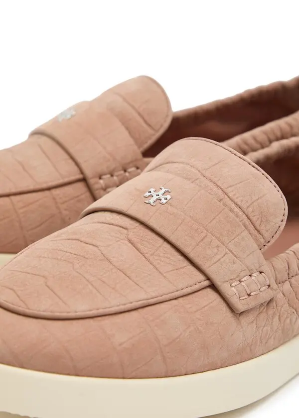 Tory Burch Ballet Sport Embossed Nubuck Loafers - Beige