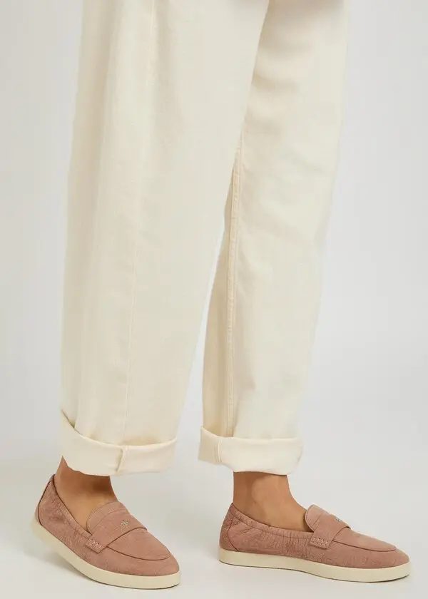 Tory Burch Ballet Sport Embossed Nubuck Loafers - Beige