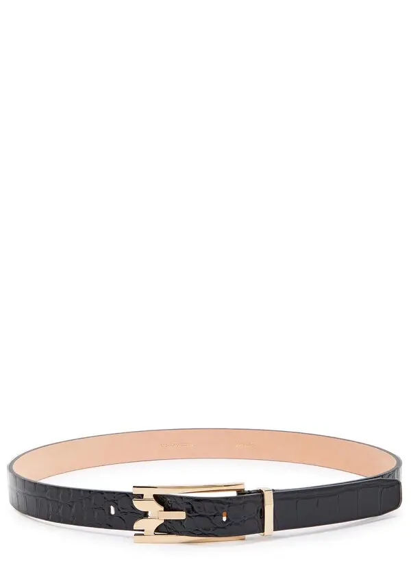 Victoria Beckham Dorian Pin Buckle Crocodile-effect Leather Belt - Black