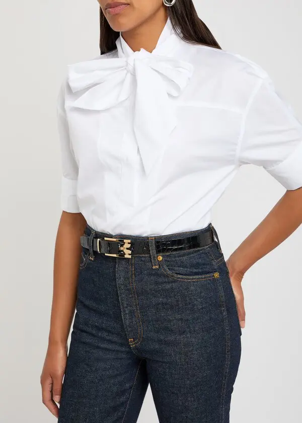 Victoria Beckham Dorian Pin Buckle Crocodile-effect Leather Belt - Black