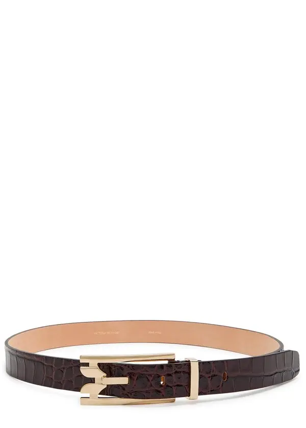 Victoria Beckham Dorian Pin Buckle Crocodile-effect Leather Belt - Dark Brown
