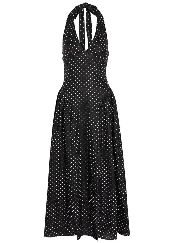 Faithfull The Brand La Cala Polka Dot Linen Midi Dress - Black And White