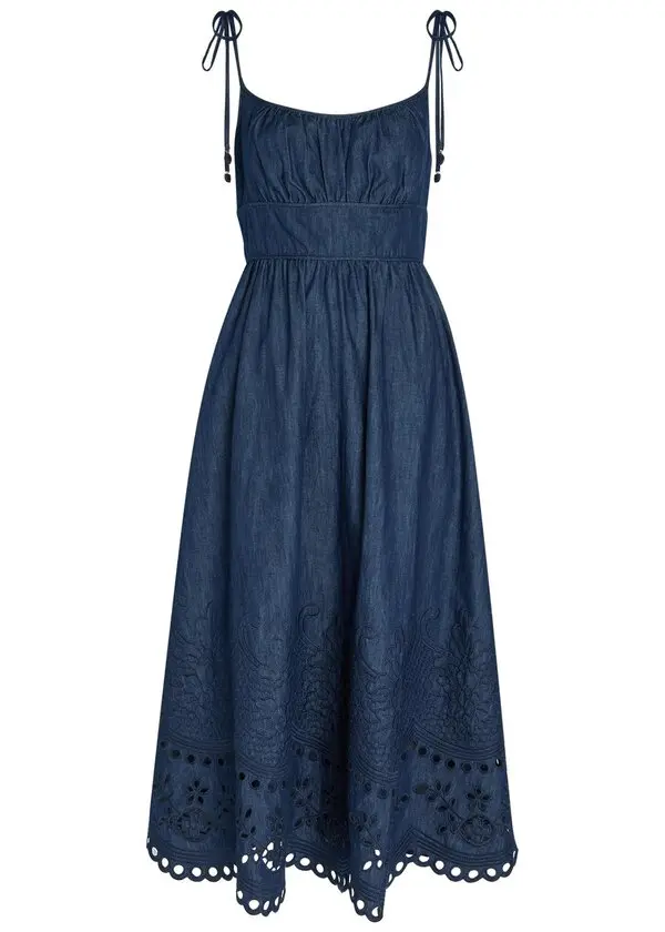 Zimmermann Mahon Broderie Anglaise Denim Midi Dress - Navy