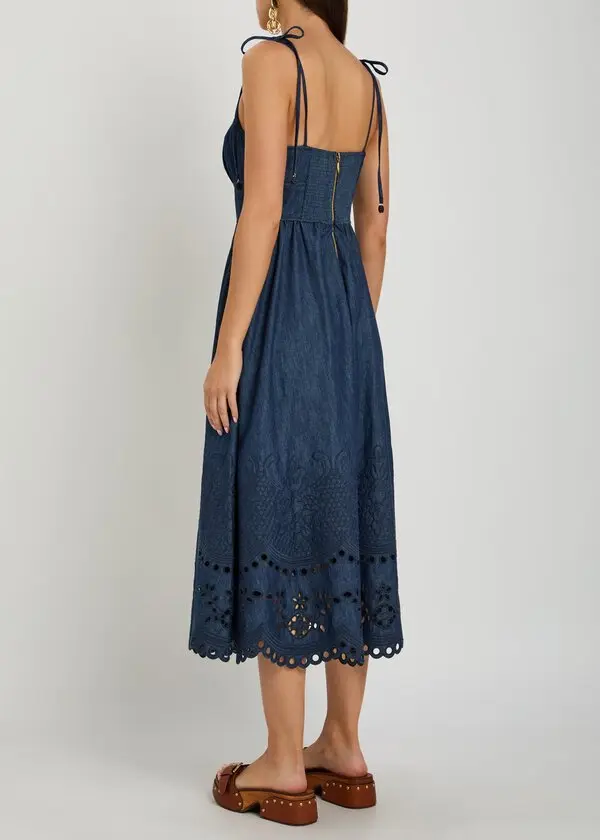 Zimmermann Mahon Broderie Anglaise Denim Midi Dress