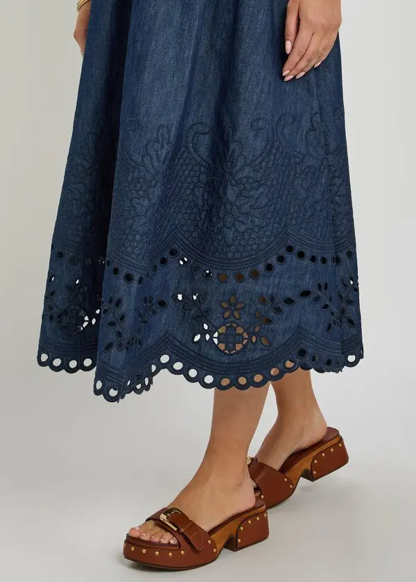 Zimmermann Mahon Broderie Anglaise Denim Midi Dress