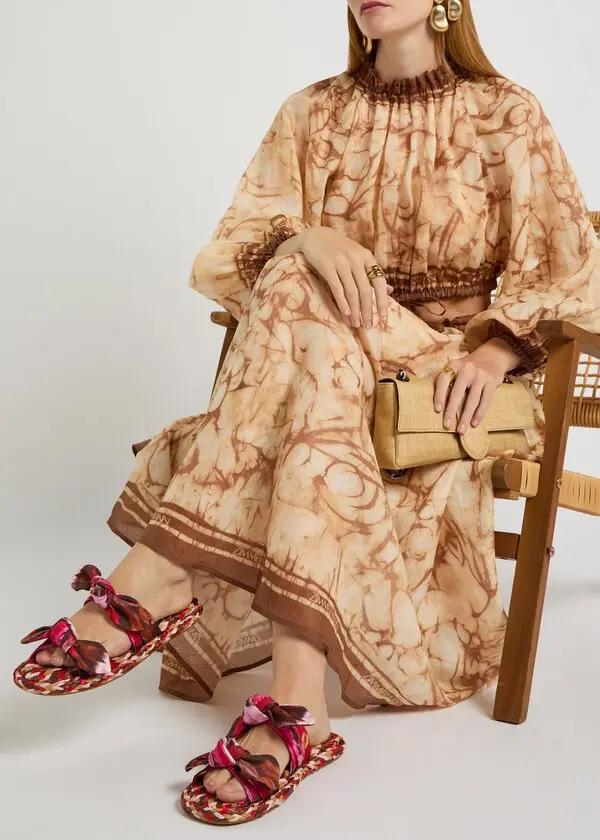 Zimmermann Carousel Printed Raffia Sliders
