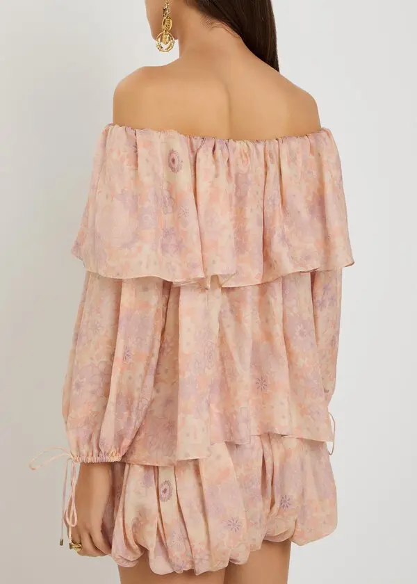 Chloé Floral-print Silk Off-the-shoulder Top