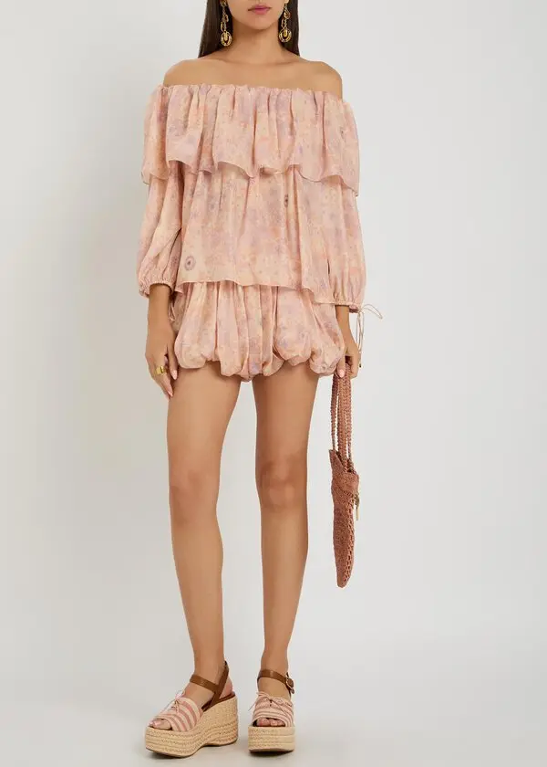 Chloé Floral-print Silk Off-the-shoulder Top