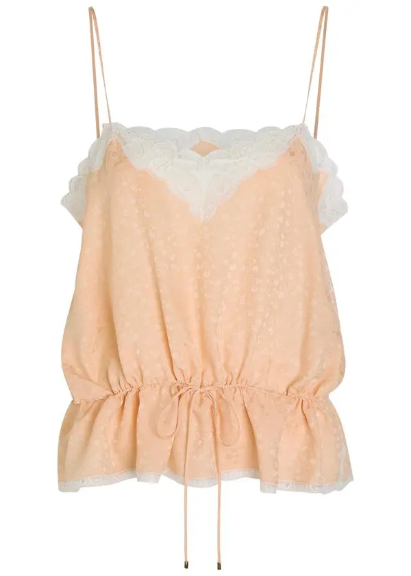 Chloé Floral-jacquard Lace-trim Silk Top - Light Pink