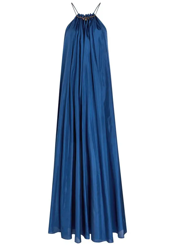Zimmermann Aster Gathered Silk Maxi Dress - Dark Blue