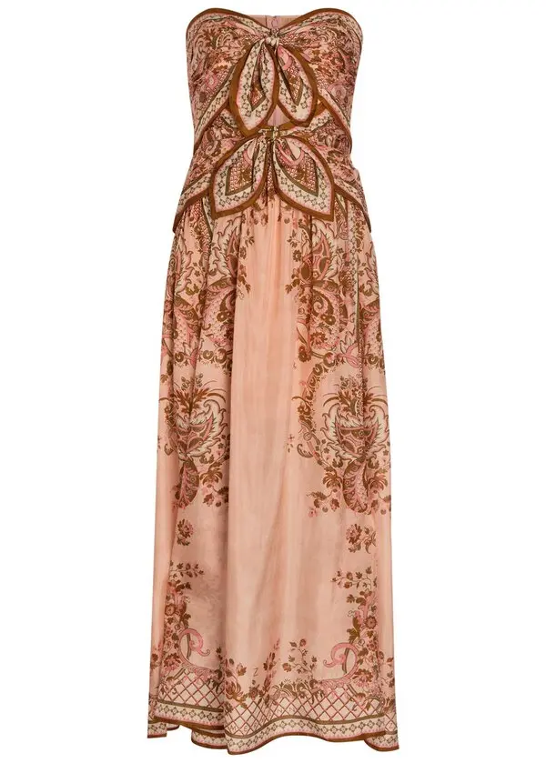 Zimmermann Aster Scarf Printed Cut-out Silk Midi Dress - Pink