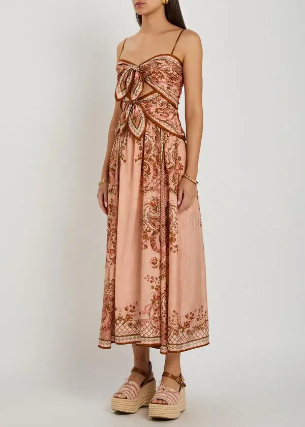 Zimmermann Aster Printed Silk Midi Dress - Pink