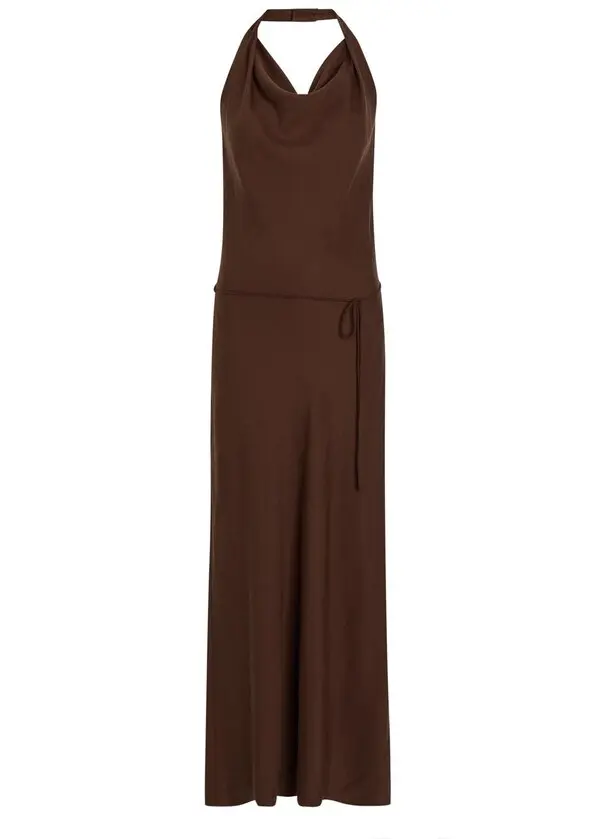 Faithfull The Brand Izaro Halterneck Woven Maxi Dress - Chocolate