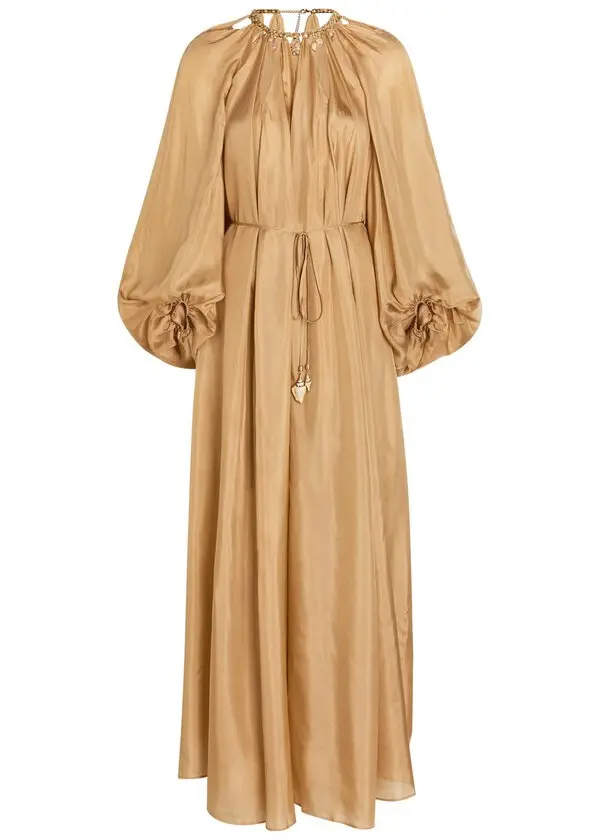 Zimmermann Mohon Charm-effect Silk Midi Dress - Beige
