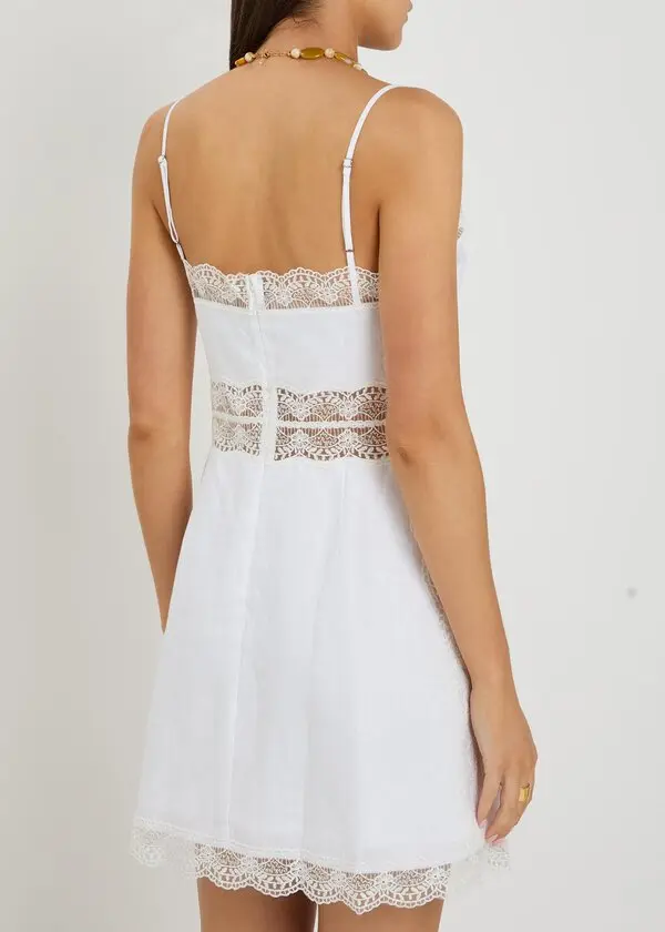 Staud Amalina" Lace And Linen Mini Dress - White