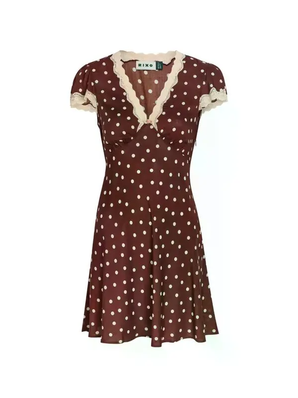 Rixo Cely Polka-dot Lace-trim Mini Dress