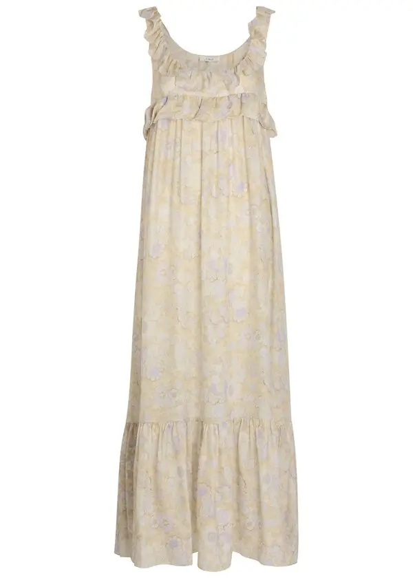 Chloé Floral-print Frill Silk Maxi Dress - Purple