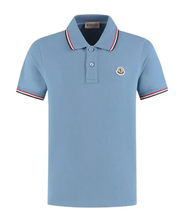 Moncler Tricolor-trimmed Cotton Piquet Polo Shirt - Blue