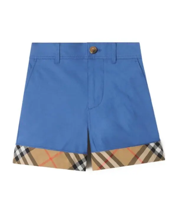 Burberry Check Turn-up Cotton Shorts - Warm Cornflower Blue