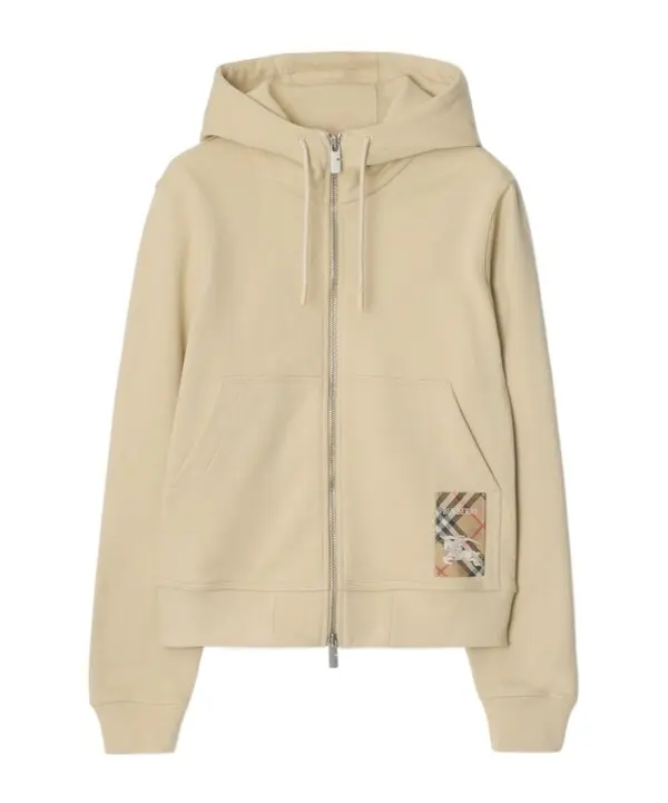 Burberry Logo Patch Zipped Drawstring Hoodie