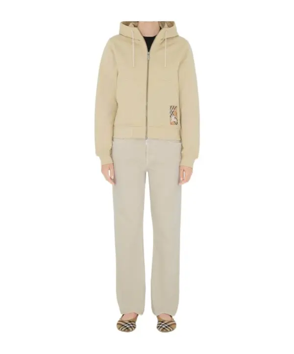 Burberry Logo Patch Zipped Drawstring Hoodie