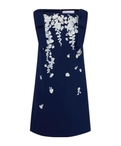 Carolina Herrera Embroidered Bow Detail Shift Dress - Blue