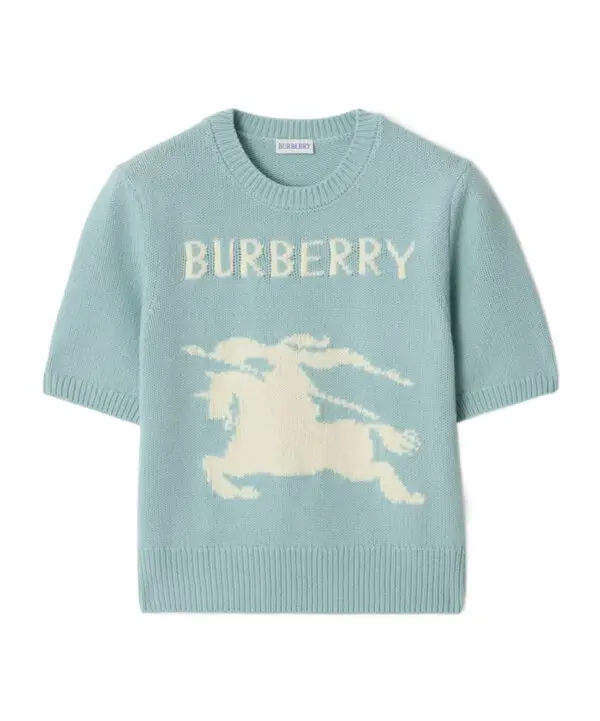 Burberry Jacquard Short Sleeve Jumper - Eggshell Blue