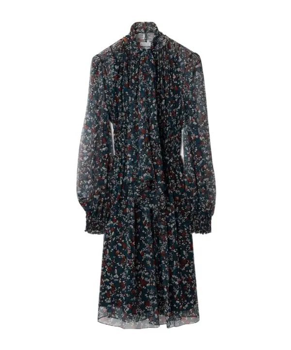 Burberry Ditsy Floral Silk Midi Dress - Black