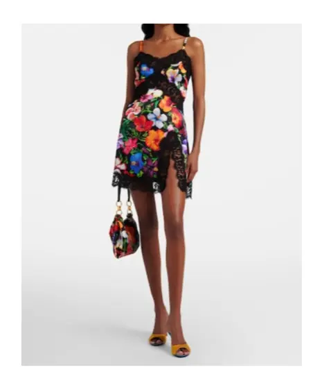 Dolce & Gabbana Floral Lace-trimmed Silk And Cotton-blend Mini Dress