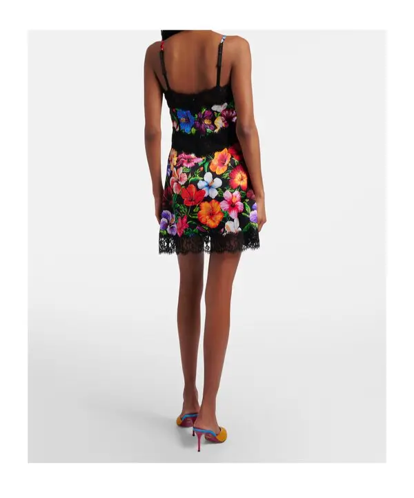 Dolce & Gabbana Floral Lace-trimmed Silk And Cotton-blend Mini Dress
