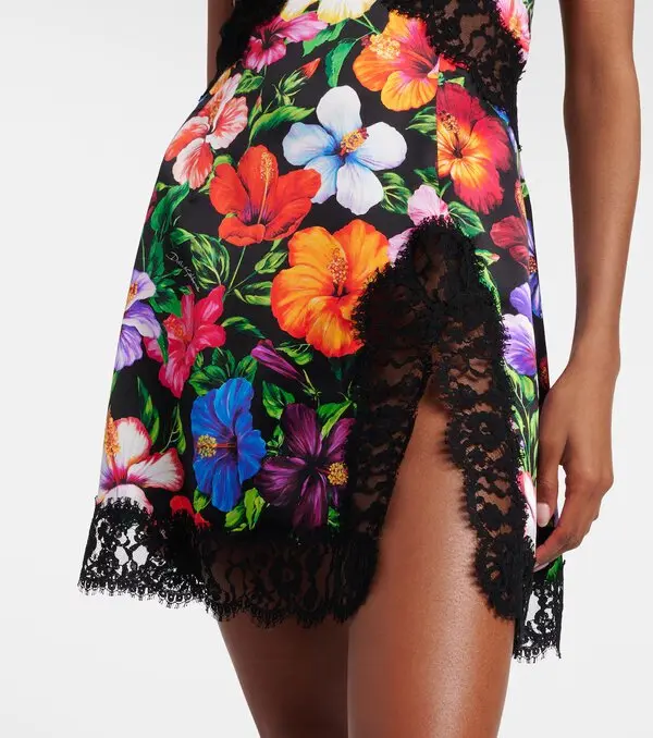 Dolce & Gabbana Floral Lace-trimmed Silk And Cotton-blend Mini Dress