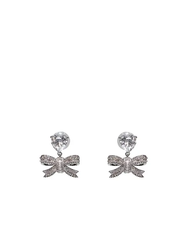 SELF-PORTRAIT Embellished Bow Pendant Earrings - Gray