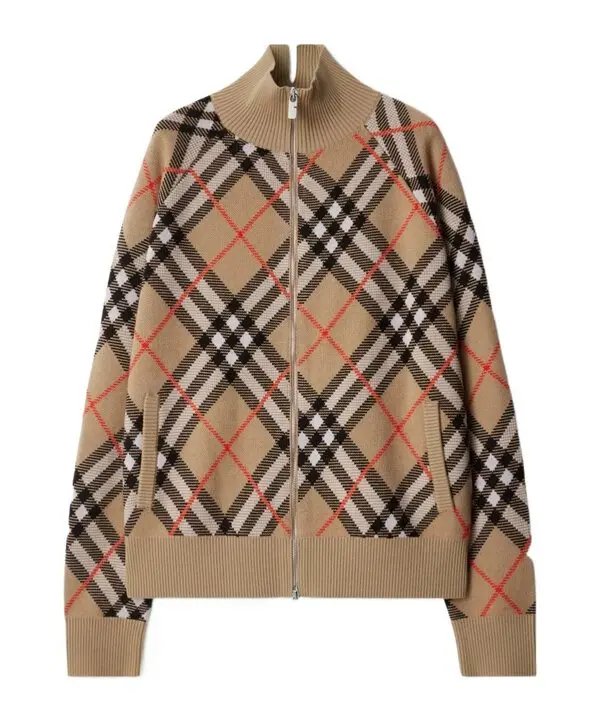 Burberry Checked Knitted Zip-up Jacket