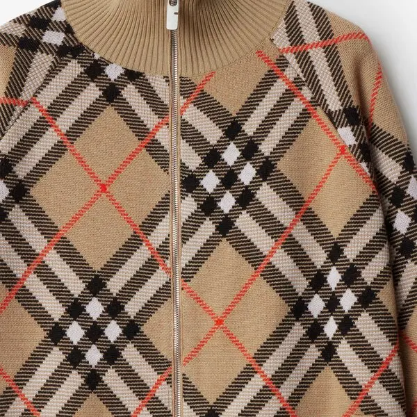 Burberry Checked Knitted Zip-up Jacket - Sand-colored