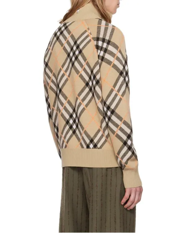 Burberry Checked Knitted Zip-up Jacket - Sand-colored