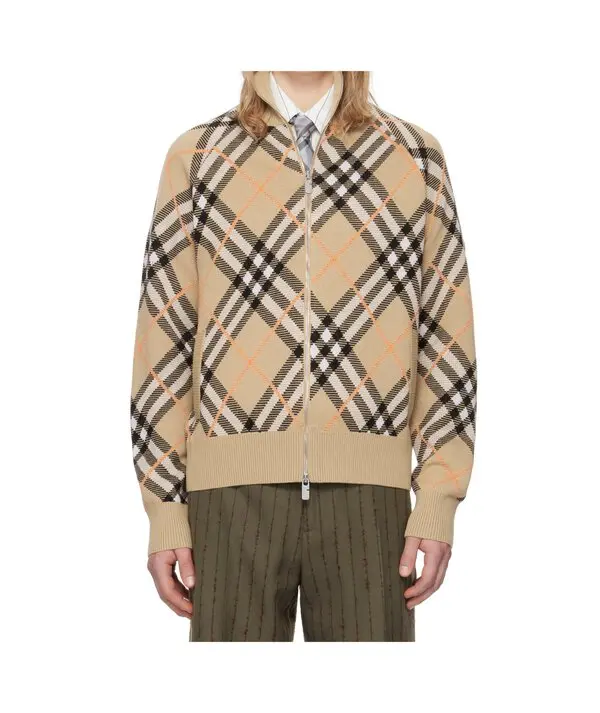 Burberry Checked Knitted Zip-up Jacket