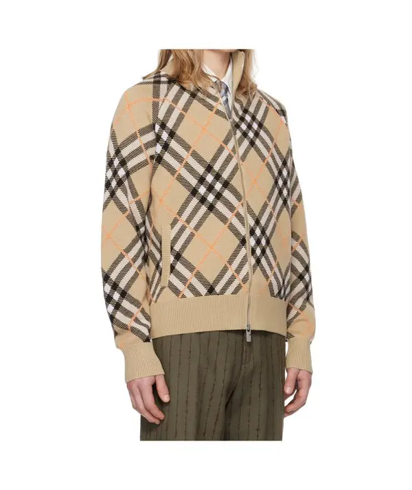 Burberry Checked Knitted Zip-up Jacket