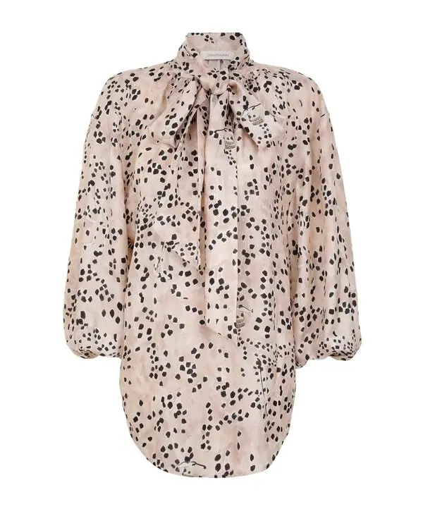 Zimmermann Illustrated Wavy Shirt With V-neck And Tie Detail - Dalmatians