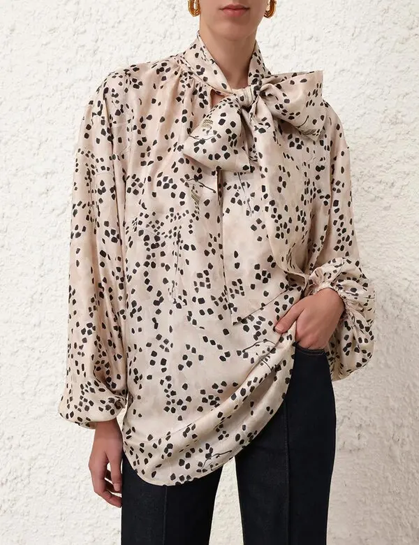 Zimmermann Illustrated Wavy Shirt With V-neck And Tie Detail